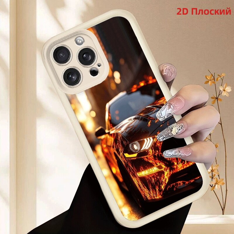 Чехол для смартфона с автомобильным рисунком, 2D плоский, из мягкого TPU, ударопрочный, полная защита, белый