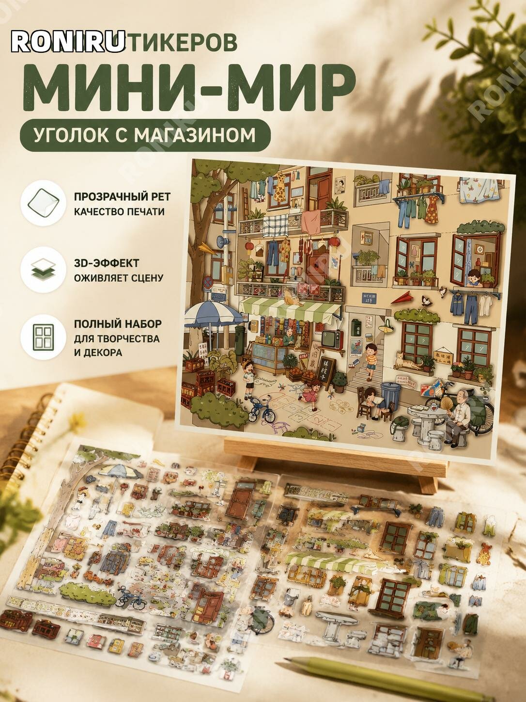 3D наклейки для скрапбукинга из PET, мини-сцена «Магазинчик»