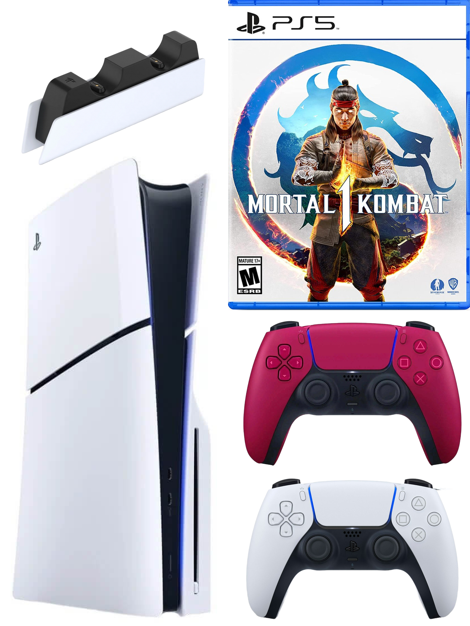 Игровая приставка Sony PS 5 Slim, 1ТБ(с дисководом)+2-ой геймпад(cosmic red)+Зарядная станция+MK 1