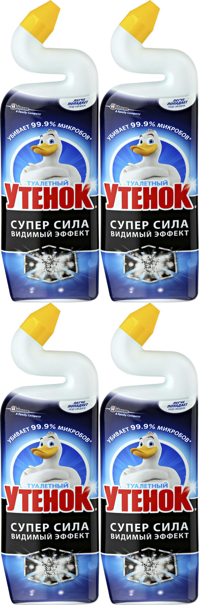 Чистящее средство Туалетный Утенок Супер сила видимый эффект для унитаза 500 мл, комплект: 4 упаковки по 500 мл
