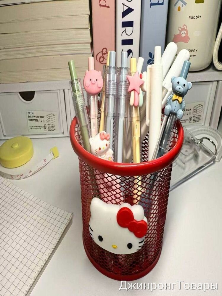 Органайзер для ручек Hello Kitty, красный, металлический, сетчатый, с изображением Хелло Китти, для школы и офиса