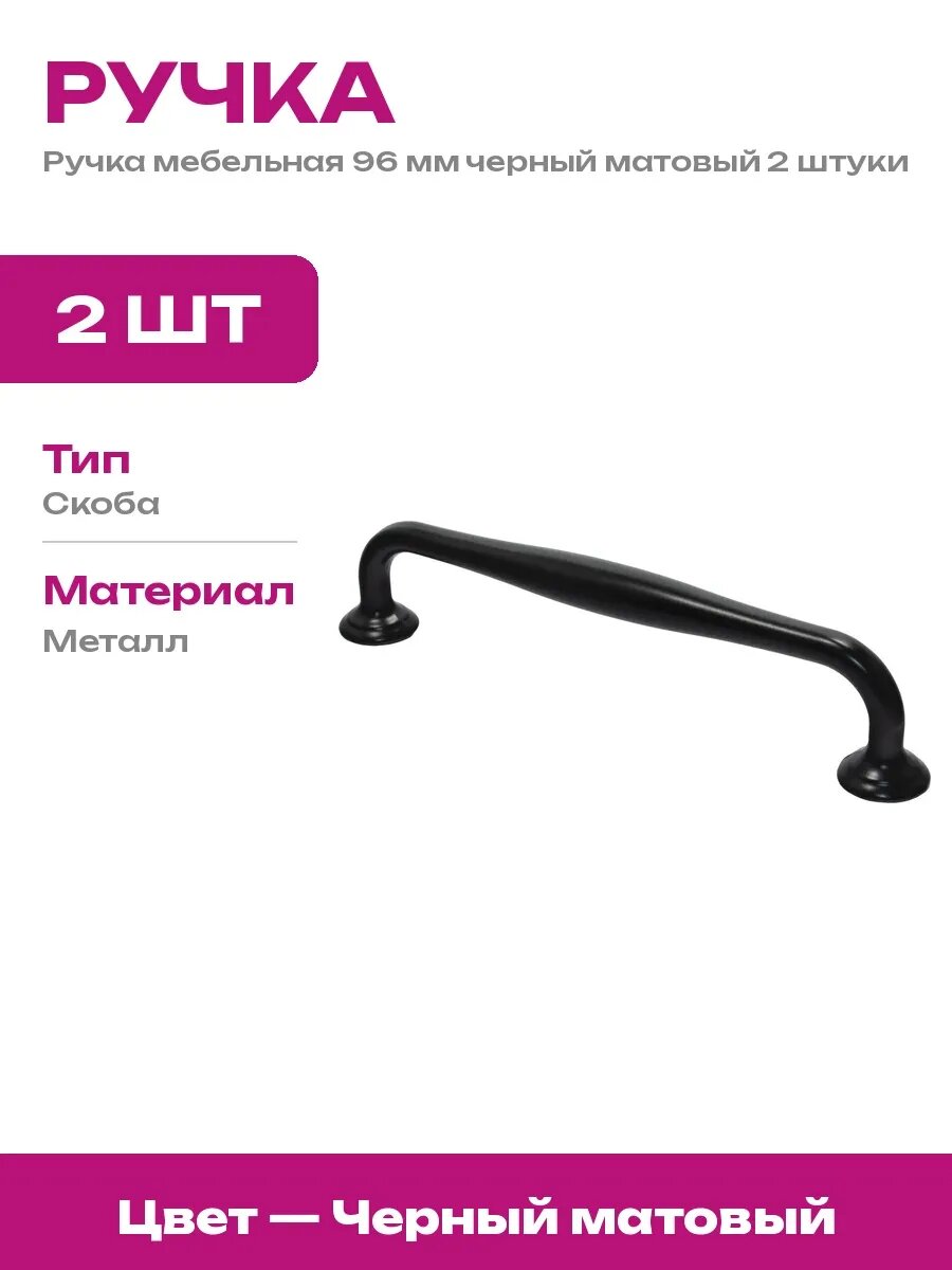 Набор 2 шт Ручка 96 мм для корпусной мебели черный матовый