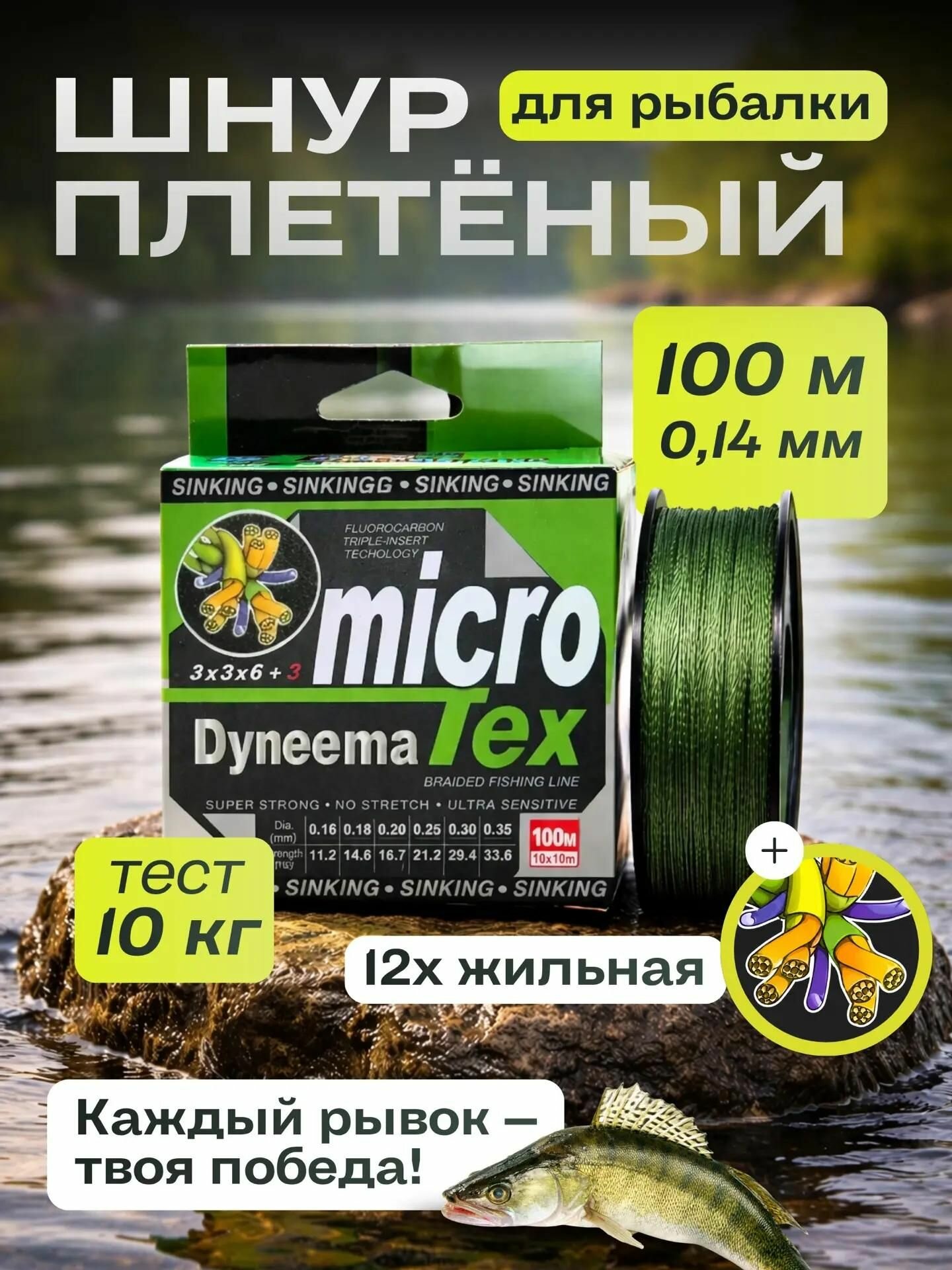 Плетеная леска для рыбалки 100м 0.14мм