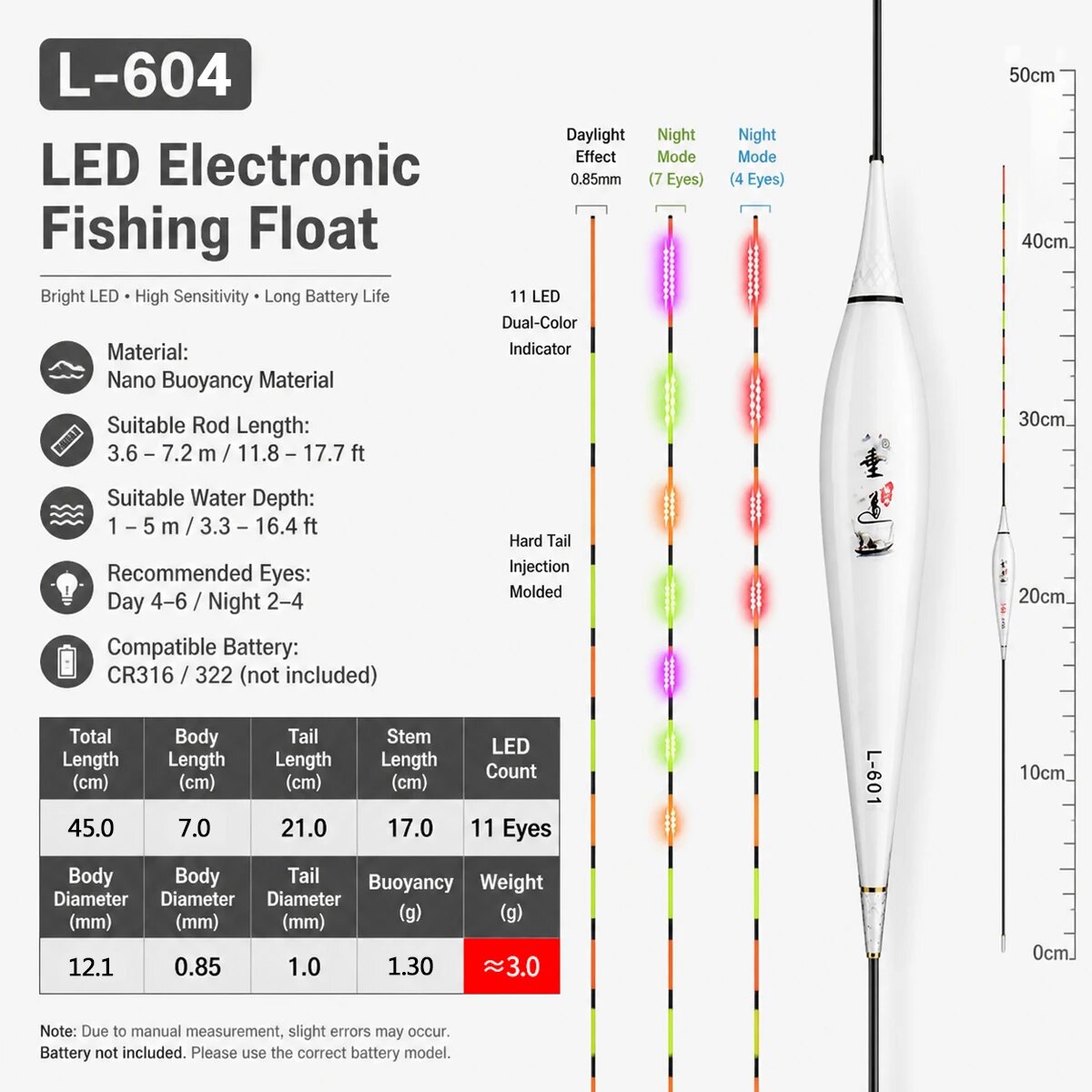 HIRITH LED E-Bobber 322 Цветной Поплавок для Рыбалки L604-3.0g