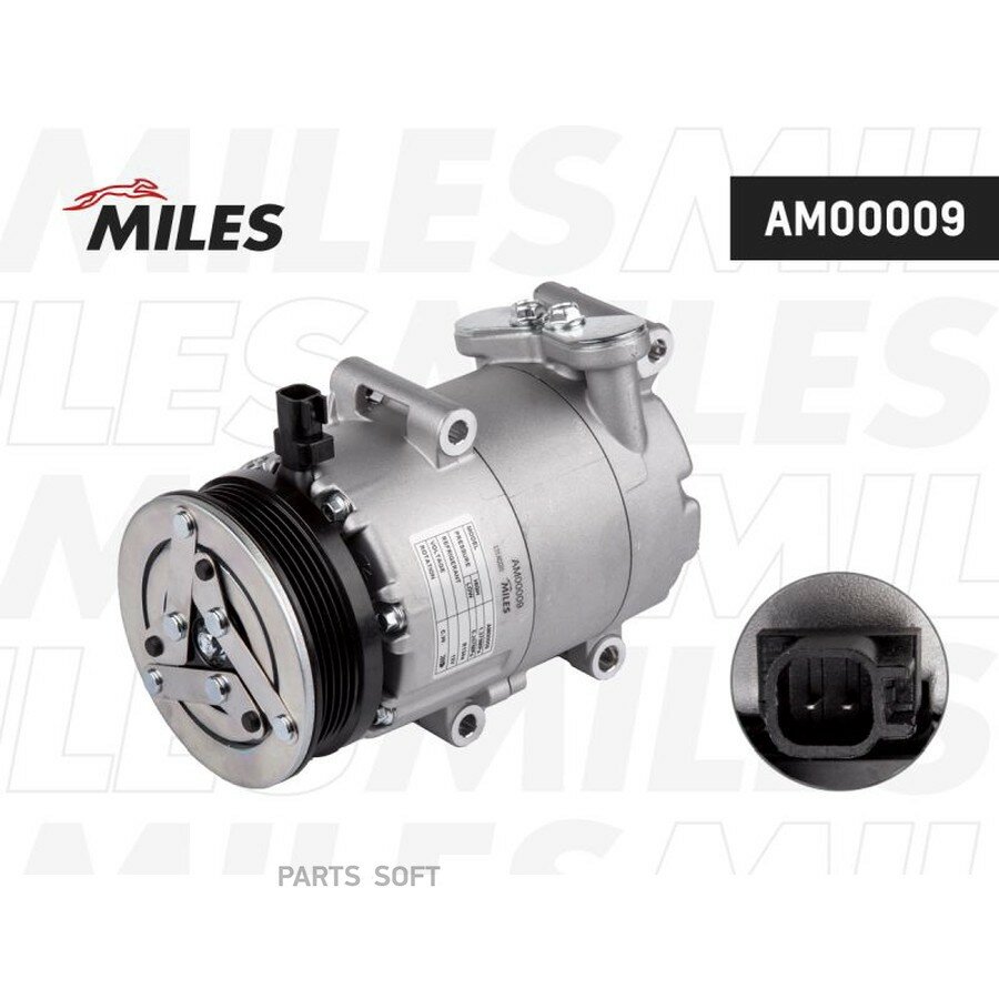 Компрессор кондиционера FORD FOCUS II/III/C-MAX/MAZDA 3/VOLVO C30/S40/V50 AM00009 от официального дистрибьютора, MILES, артикул AM00009