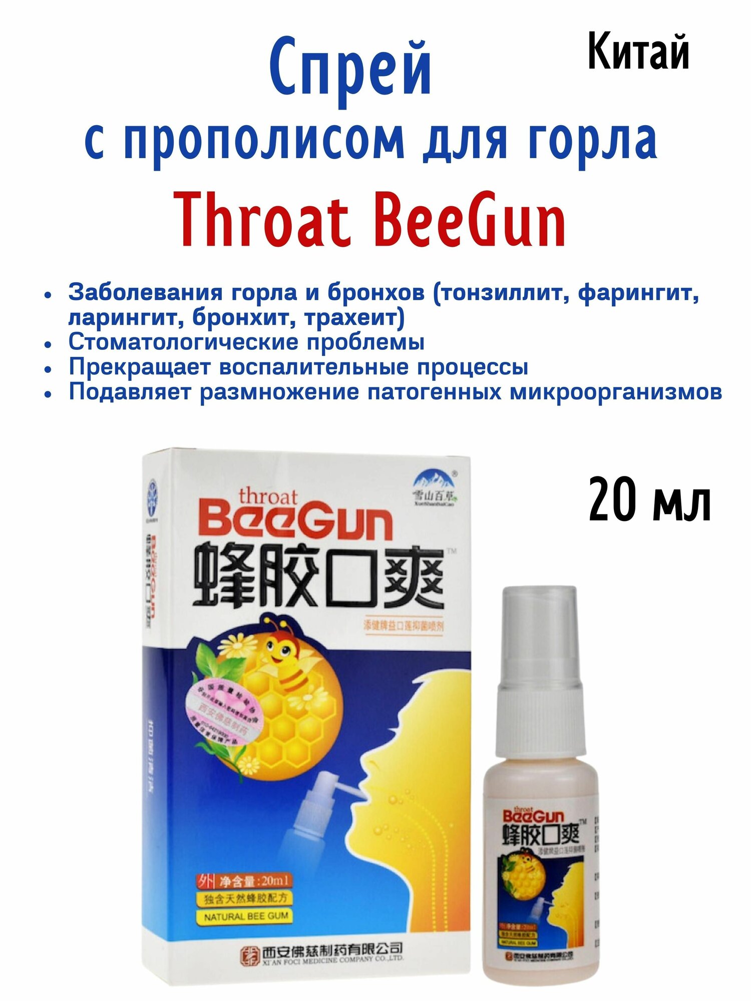 Спрей с прополисом для горла Throat BeeGun, Китай, 20 мл