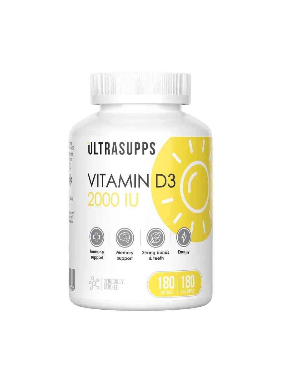 Ультрасаппс Витамин D3 2000 МЕ / Ultrasupps Vitamin D3 2000 IU мягкие капсулы массой 260 мг 180 шт