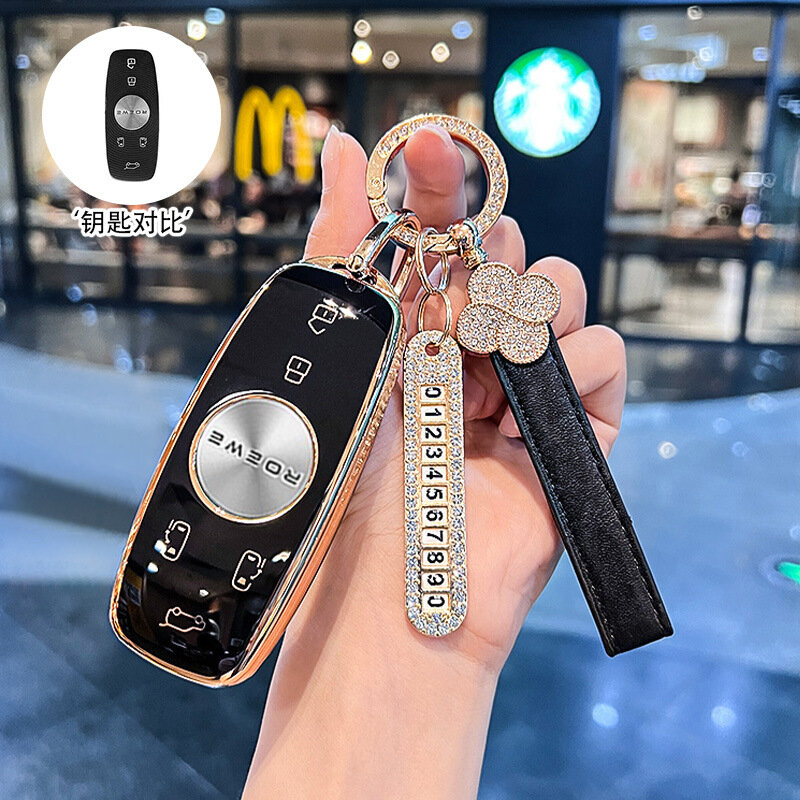 Ключевой чехол для автомобиля Rongwei G Model в черном цвете с новым четырехлистным клевером и номерным знаком