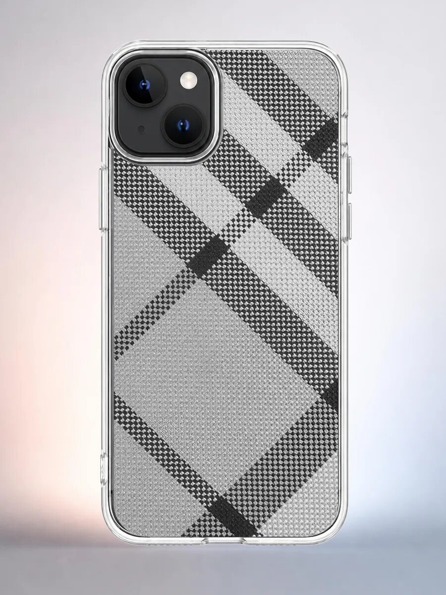 Чехол iPhone 14 клетка твид силиконовый прозрачный