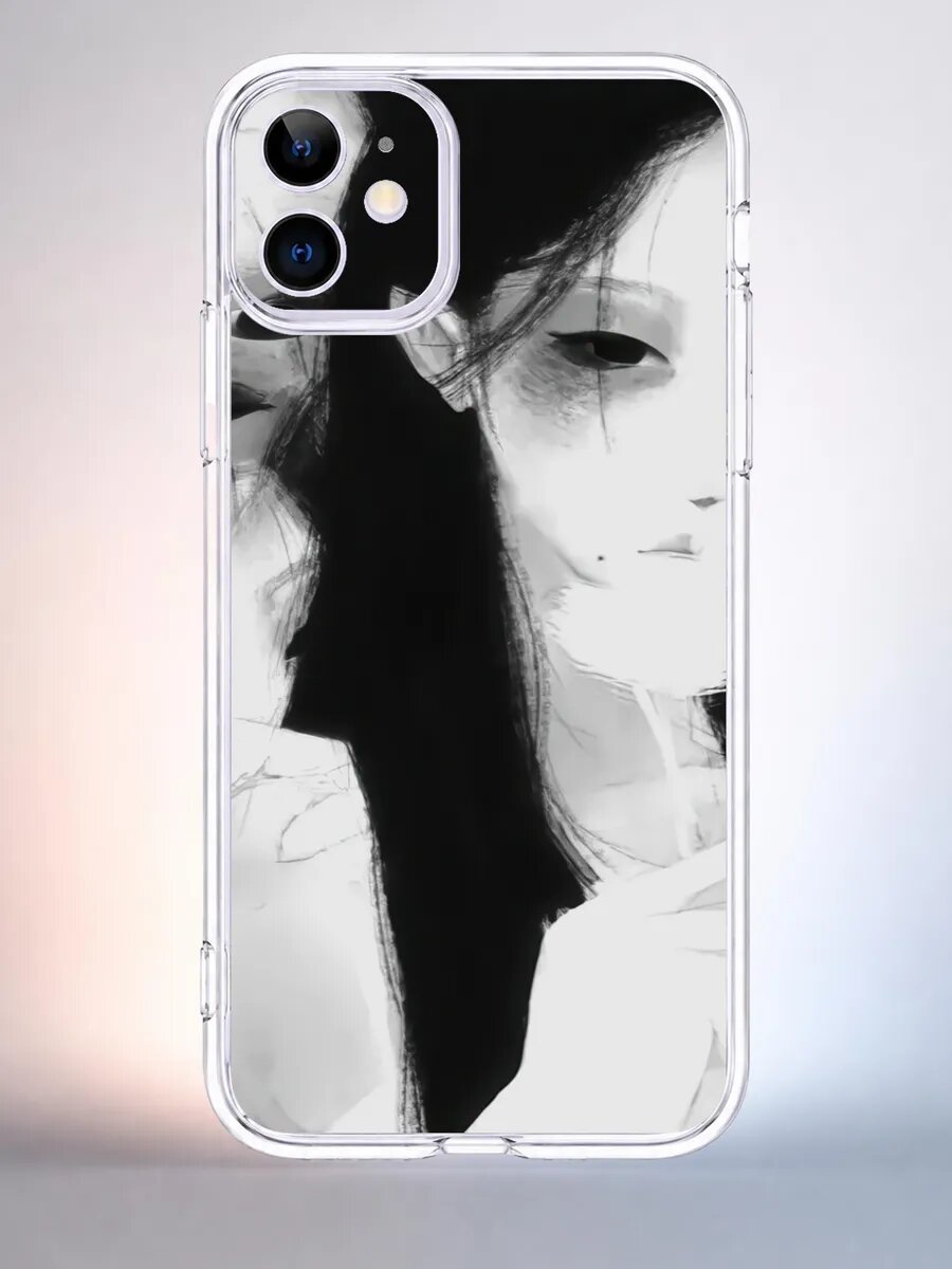 Чехол iPhone 11 тёмная аниме-девушка силиконовый прозрачный