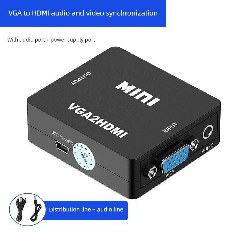 Черный адаптер VGA в HDMI, кабель длиной 0.5 м, высококачественный для подключения ноутбука и телевизора, надежная