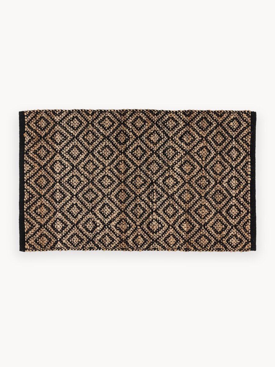 Коврик, 60х100 см, джут/хлопок, песочный/черный, Ромбы, Jute