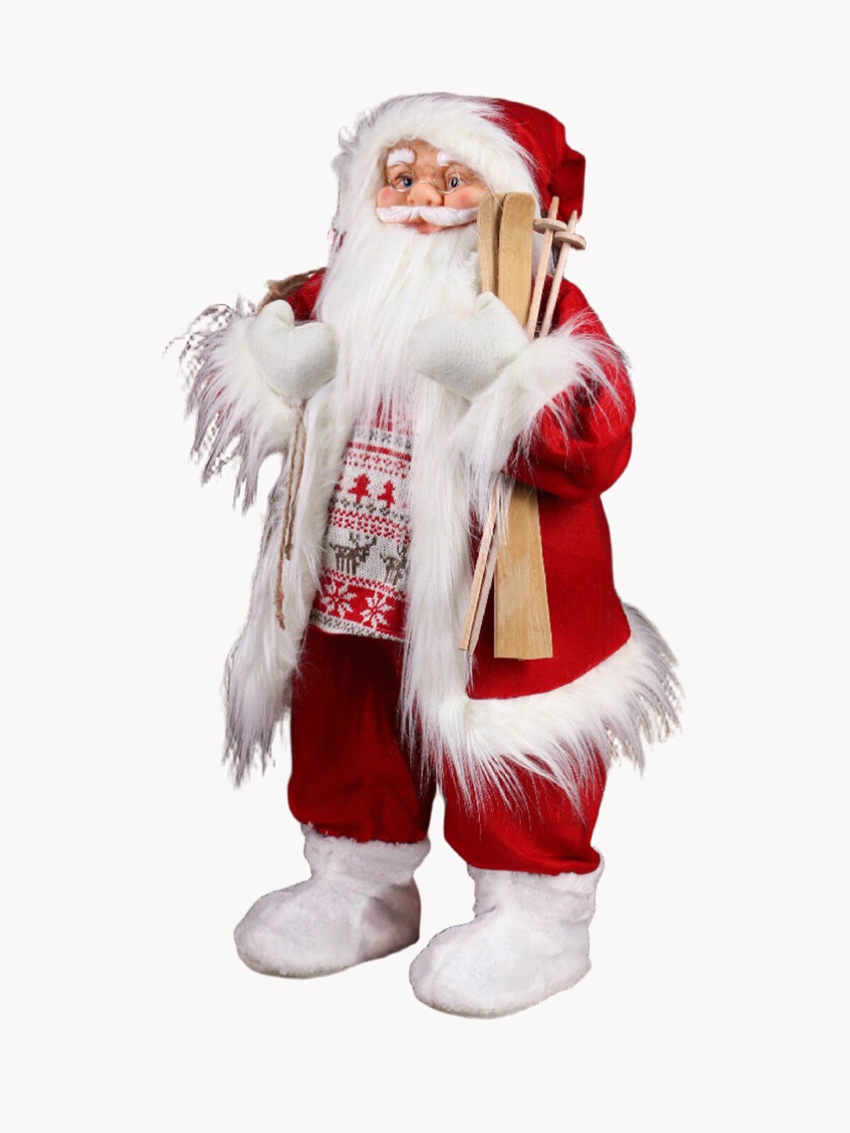 Сувенир Дед Мороз в красной шубе с пушистым мехом, с лыжами, 79 см Т-9557