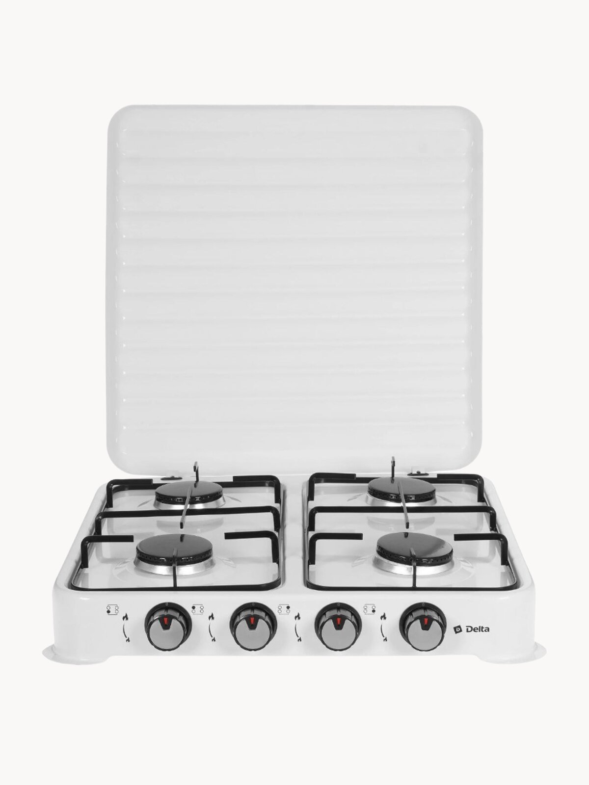 Газовая плита Delta D-2208, настольная, белая, эмалированная, 4 конфорки