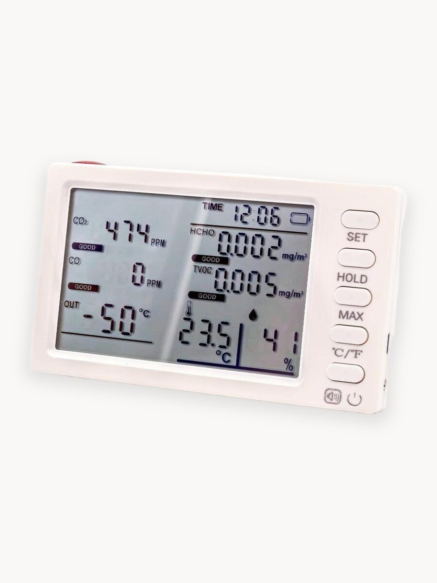 Профессиональный автономный датчик-анализатор качества воздуха HTi Mod: HZ-801 (N53729MN) сигнализатор 7 в 1 для больниц и операционных