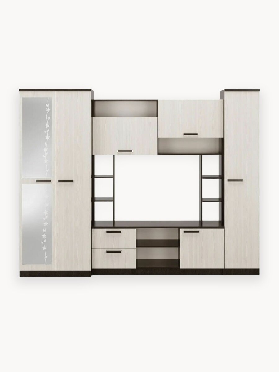 Гостиная комплект Марго, тумба под телевизор, полки, шкафы, 270х54х210 см, Венге / Лоредо