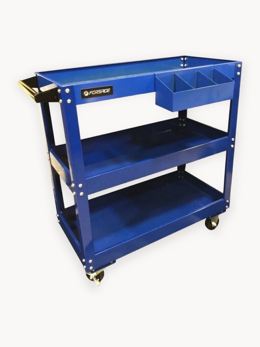 Тележка инструментальная 3-х полочная с навесным лотком и держателем отверток размеры полок-60х350х700мм