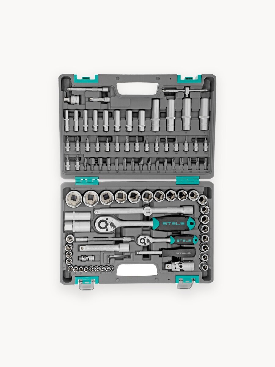 Набор инструментов для автомобиля и дома Stels 1/2, 1/4, CrV, 94 предмета в кейсе, головки торцевые шестигранные, 14106