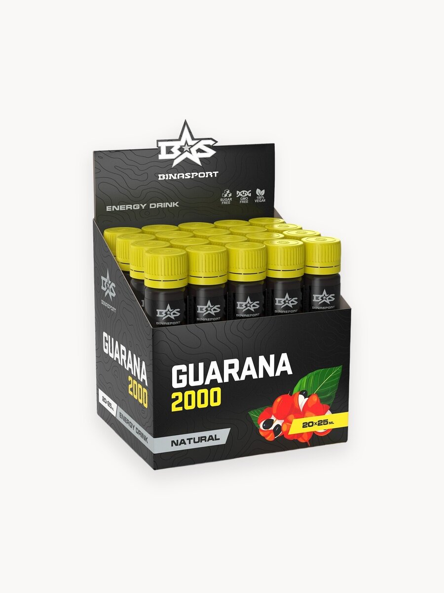 Энергетик гуарана 20 фл, 25 мл с натуральным вкусом/Binasport "Guarana Liquid 2000 мг" экстракт жидкий