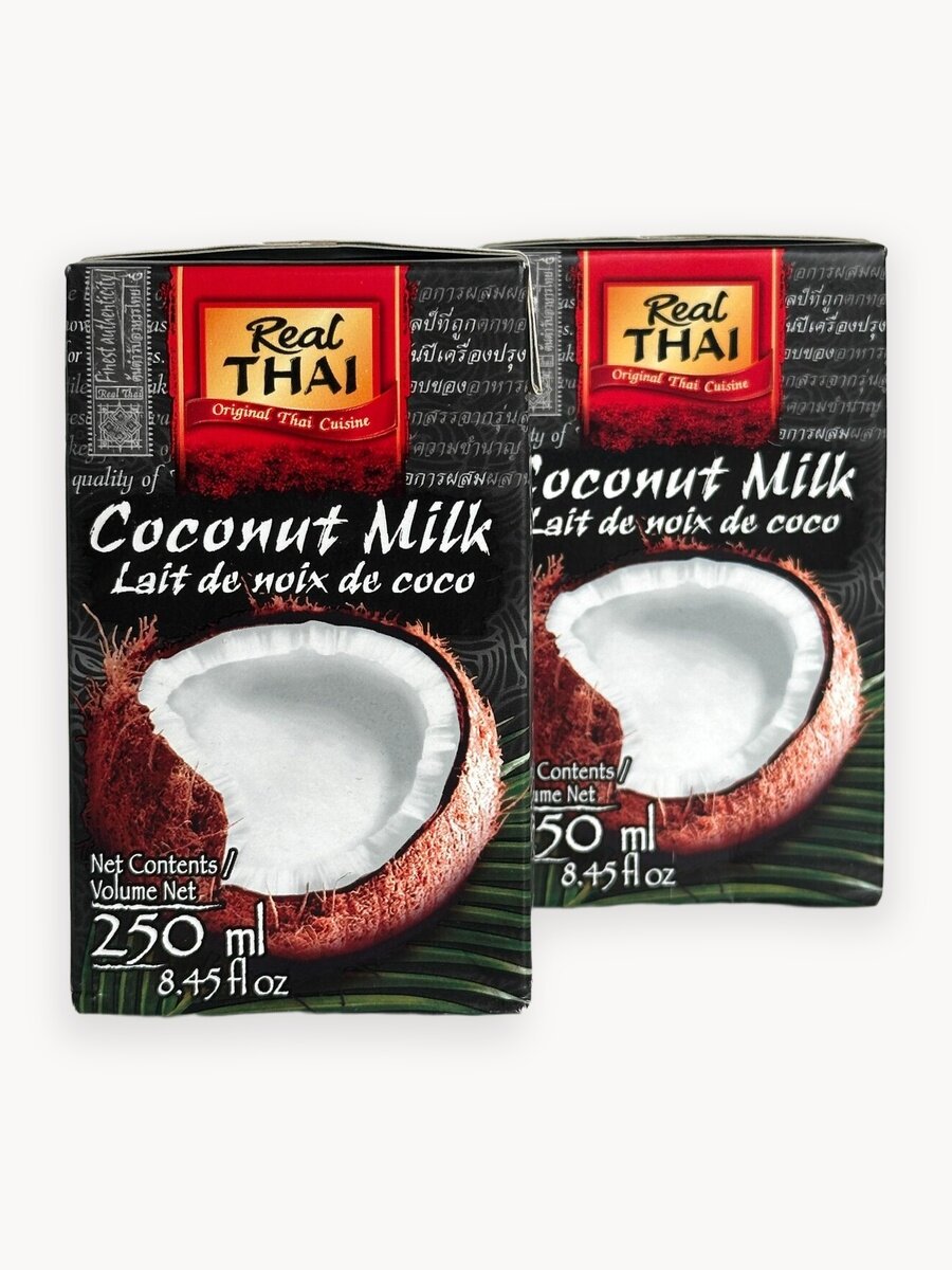 Кокосовое молоко REAL THAI, без сахара, жирность 17-19%, 2x250мл