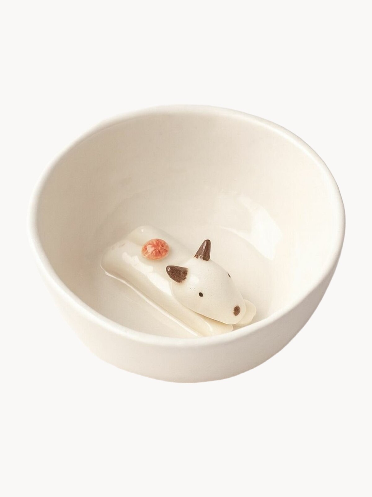 Пиала ручной работы с фигуркой внутри Собачка, белая, керамика, 10,5 см