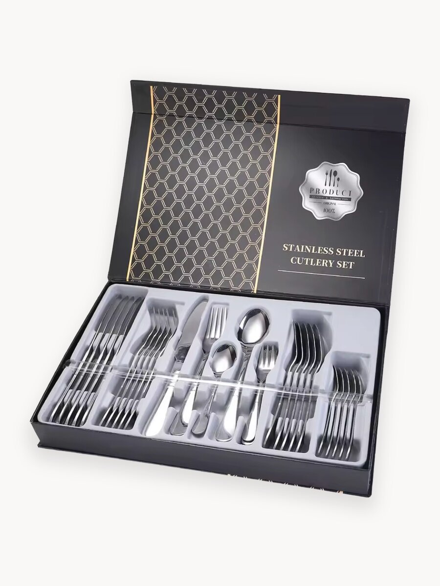 Набор столовых приборов на 6 персон 24 предмета /Подарочный набор /Серебро