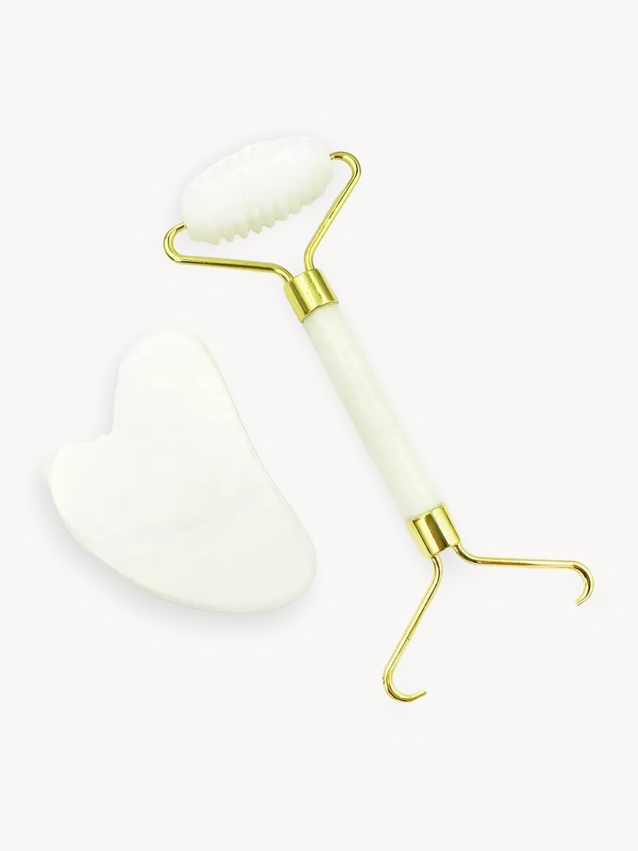 Массажный набор гуаша роллер и скребок для лица и шеи