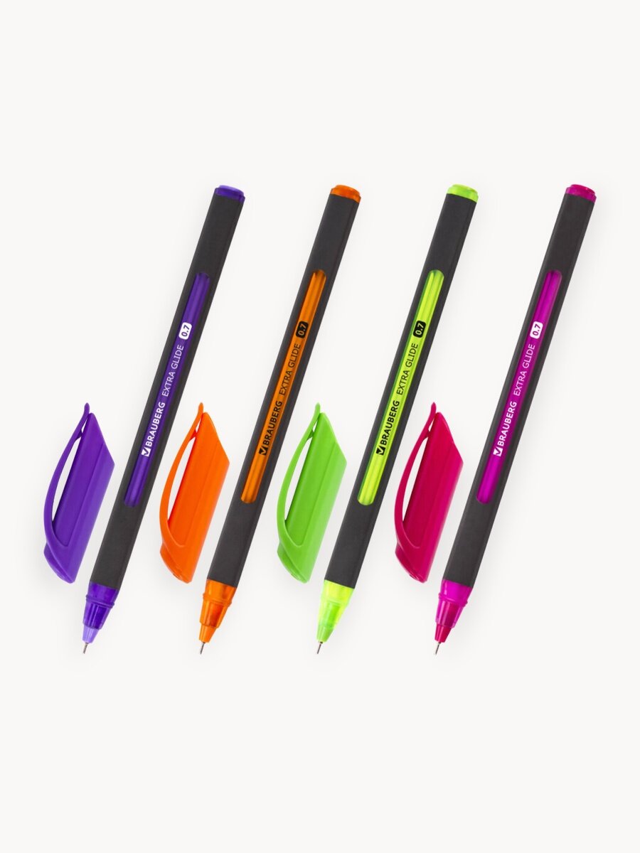 Ручка шариковая масляная BRAUBERG Extra Glide Soft Color, комплект 12 штук, синяя, линия 0,35 мм, 880163