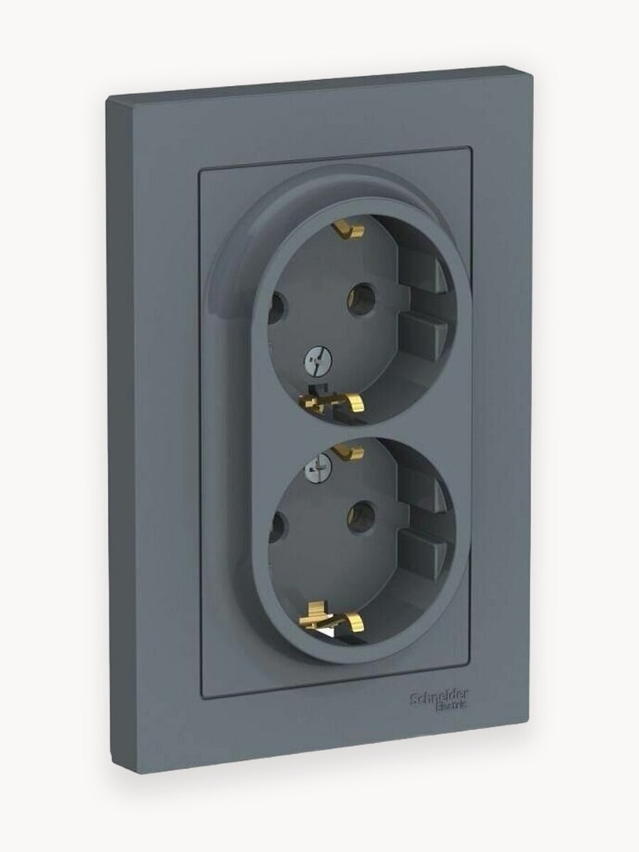 Розетка 2-м СП AtlasDesign 16А IP20 с заземл. в сборе грифель SE ATN000724