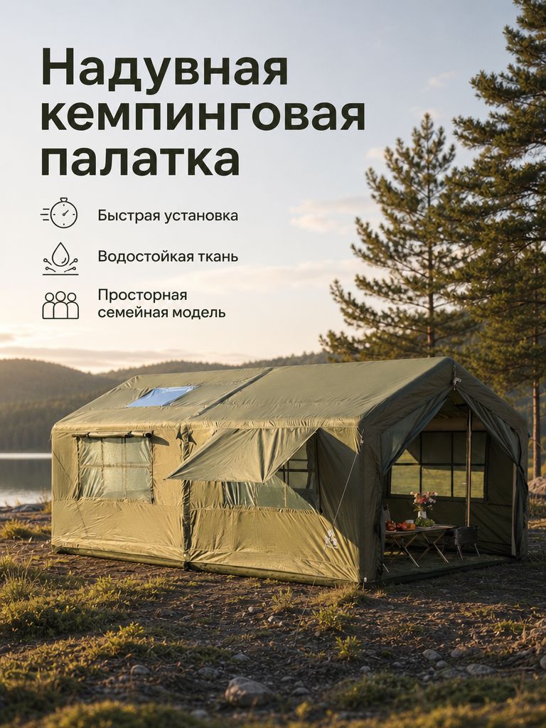 Надувная палатка с тентом для кемпинга из оксфорда водонепроницаемая 3000мм быстросборная