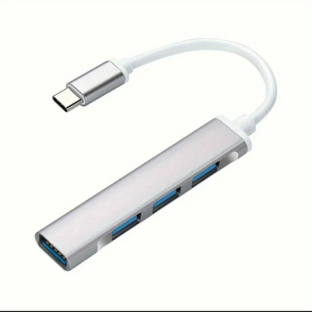 USB-C хаб 4-в-1, четыре порта для высокоскоростной передачи данных и зарядки, серебристый, модель Type-C, совместим с MacBook, Surface Pro, XPS, ПК и внешними накопителями
