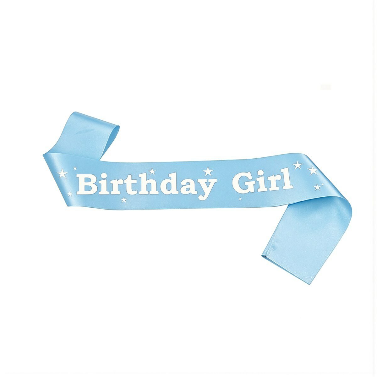 Лента для именинницы 9.5 на 160 см сатиновая светло-голубая с надписью Birthday Girl для праздника