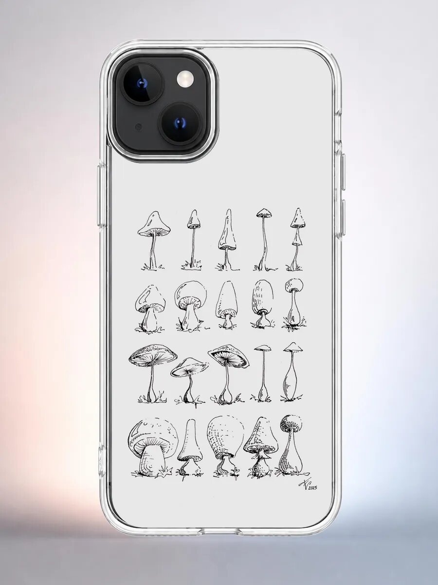 Чехол iPhone 13 грибы ботанический набор силиконовый
