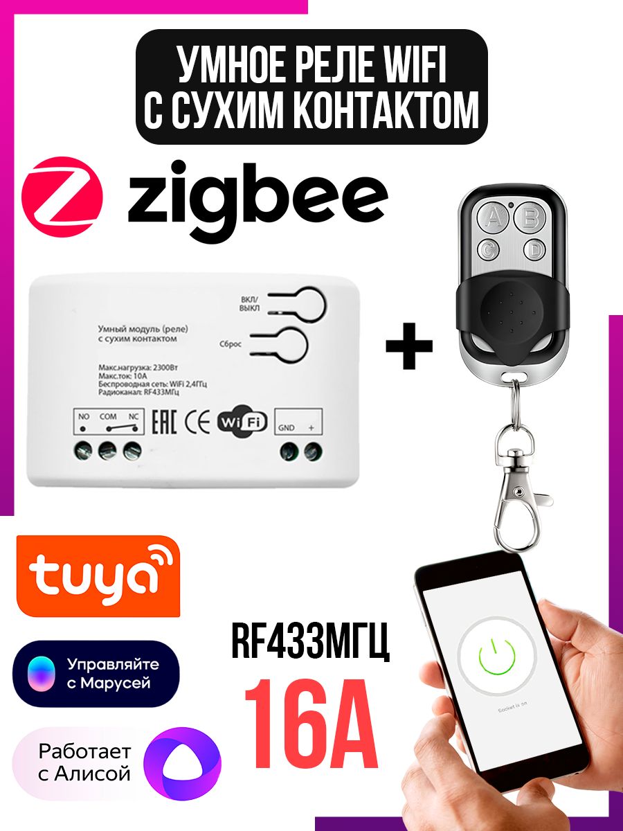 Умный модуль (реле) с сухим контактом + пульт RF433МГц SECTEC