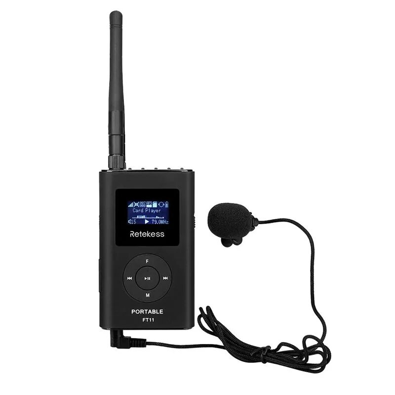 Retekess FT11 0.3W "Беспроводной FM передатчик MP3-портативный для церкви и автомобильных встреч / поддержка TF-карты, AUX-вход.