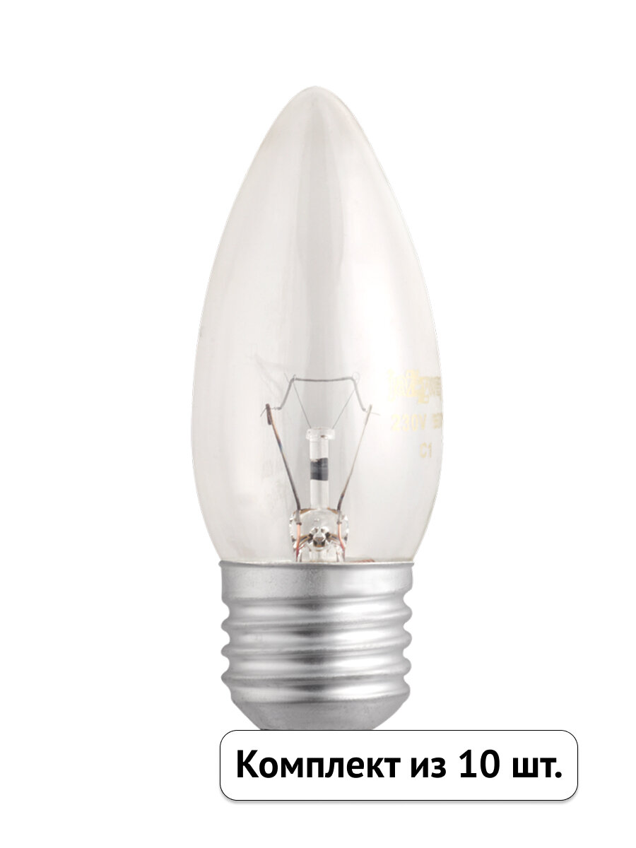 Лампочка накаливания Jazzway 40Вт, 380Лм, 2700К, E27 B35, прозрачная свеча (комплект из 10 шт.)