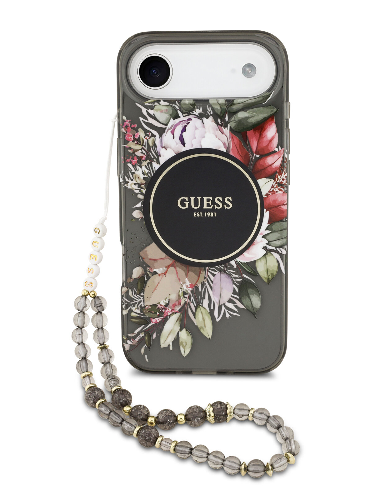Чехол Guess на iPhone Air, с магнитами MagSafe, со шнурком на руку, с бортиком вокруг камеры, черный
