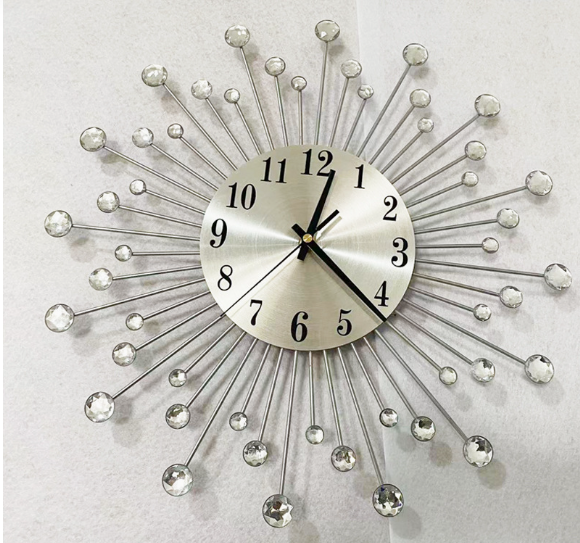 Настенные часы со стразами，Кварц, серебристый, размер 50* 50cm