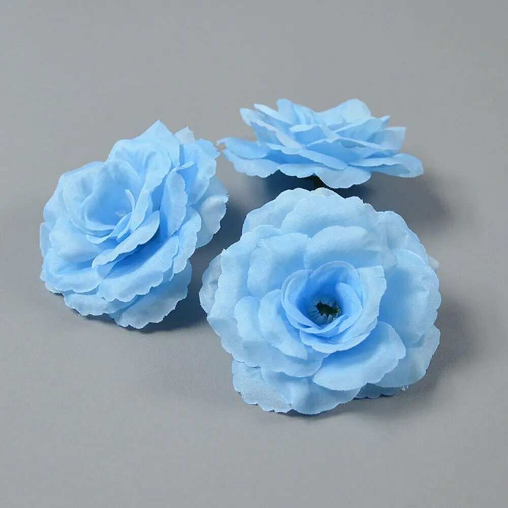 Искусственные розы из ткани, 10 шт, голубые, для свадьбы, украшение стен и головы