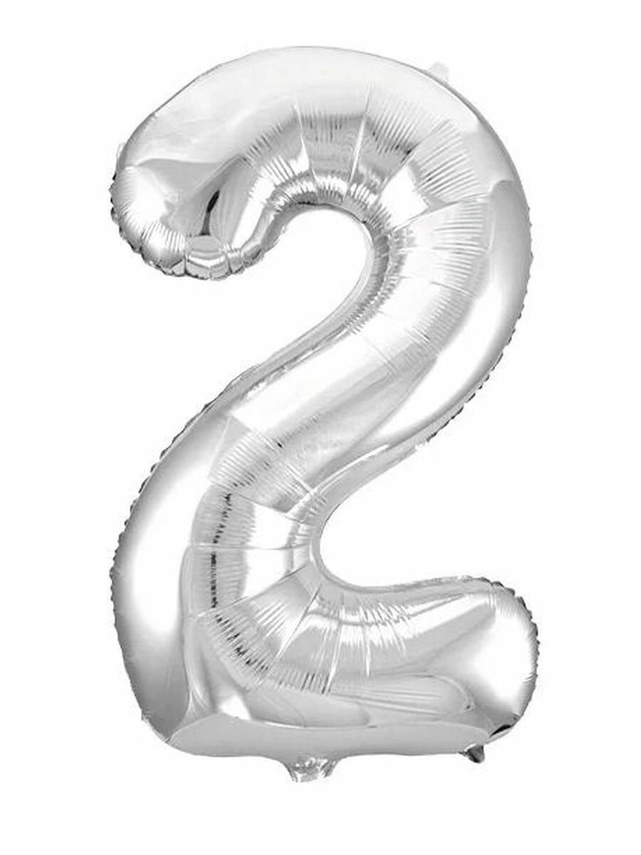 Воздушный шар с гелием цифра фольгированная серебряная два, на 2 годика, 1шт.