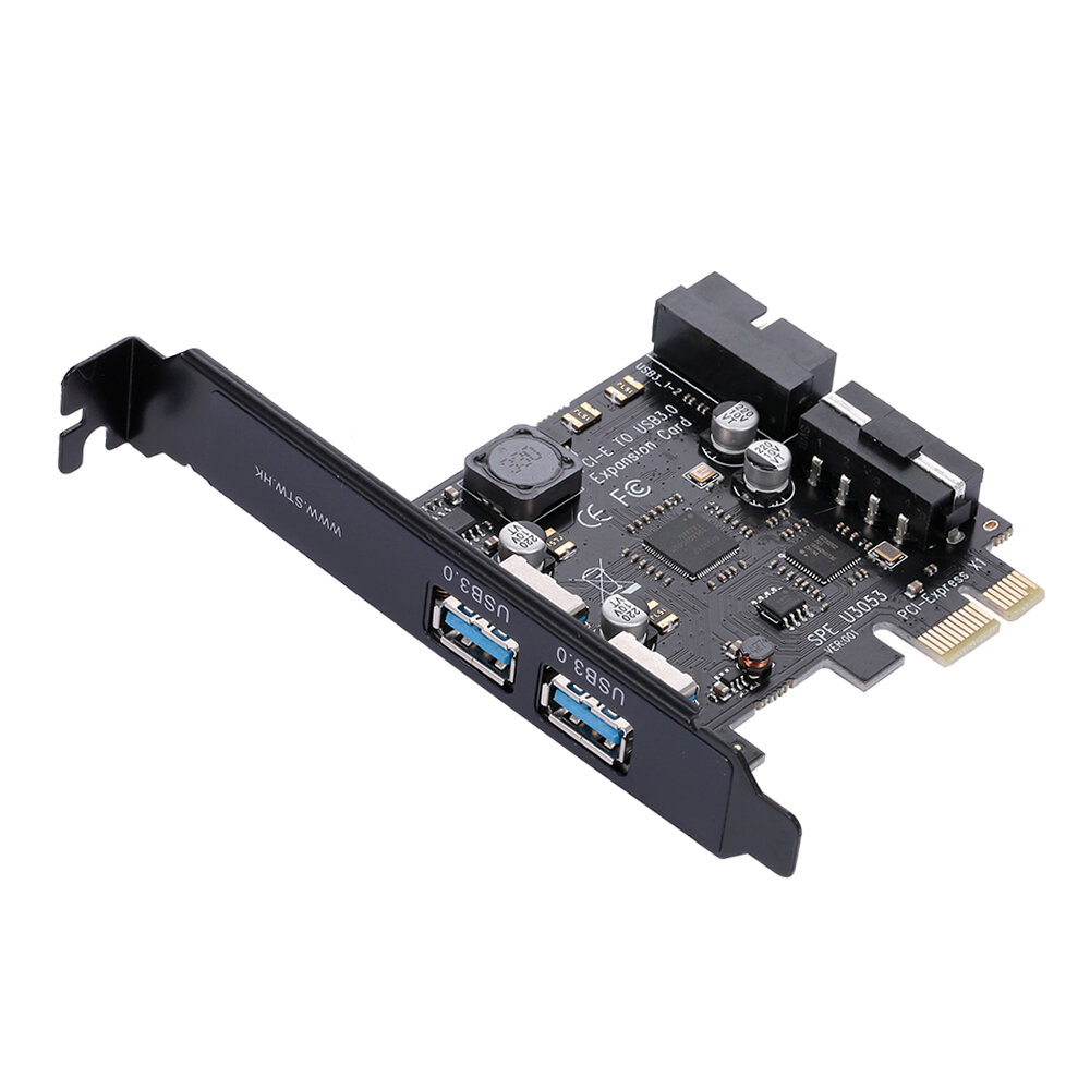 STW PCI-E — USB 3.0 2-портовый мини-концентратор для карт PCI Express с внутренним 19-контактным разъемом и 4-контактным штекером питания 5 В.