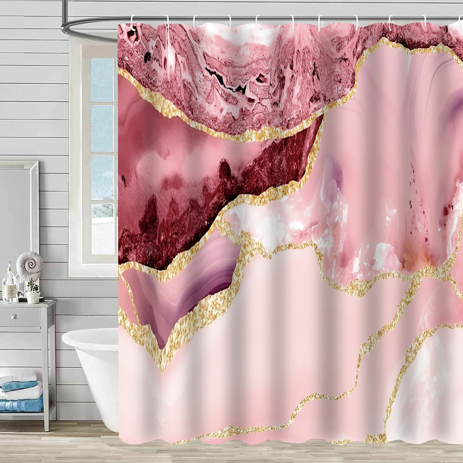 Штора для ванной Marble тканевая 90х180. Шторка, занавеска в ванную комнату с 12 крючков типа C