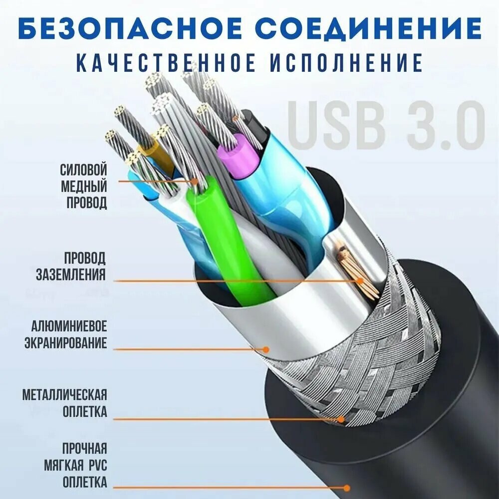 Удлинитель кабеля USB 3.0 Type-A/USB 3.0 Type-A, 1 м, серебристый