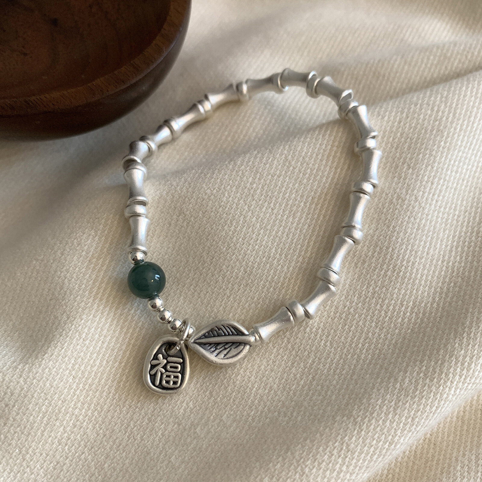 Браслет для гадания, YM S925 Серебро Бамбук Лист Китайский Элегантность Удача