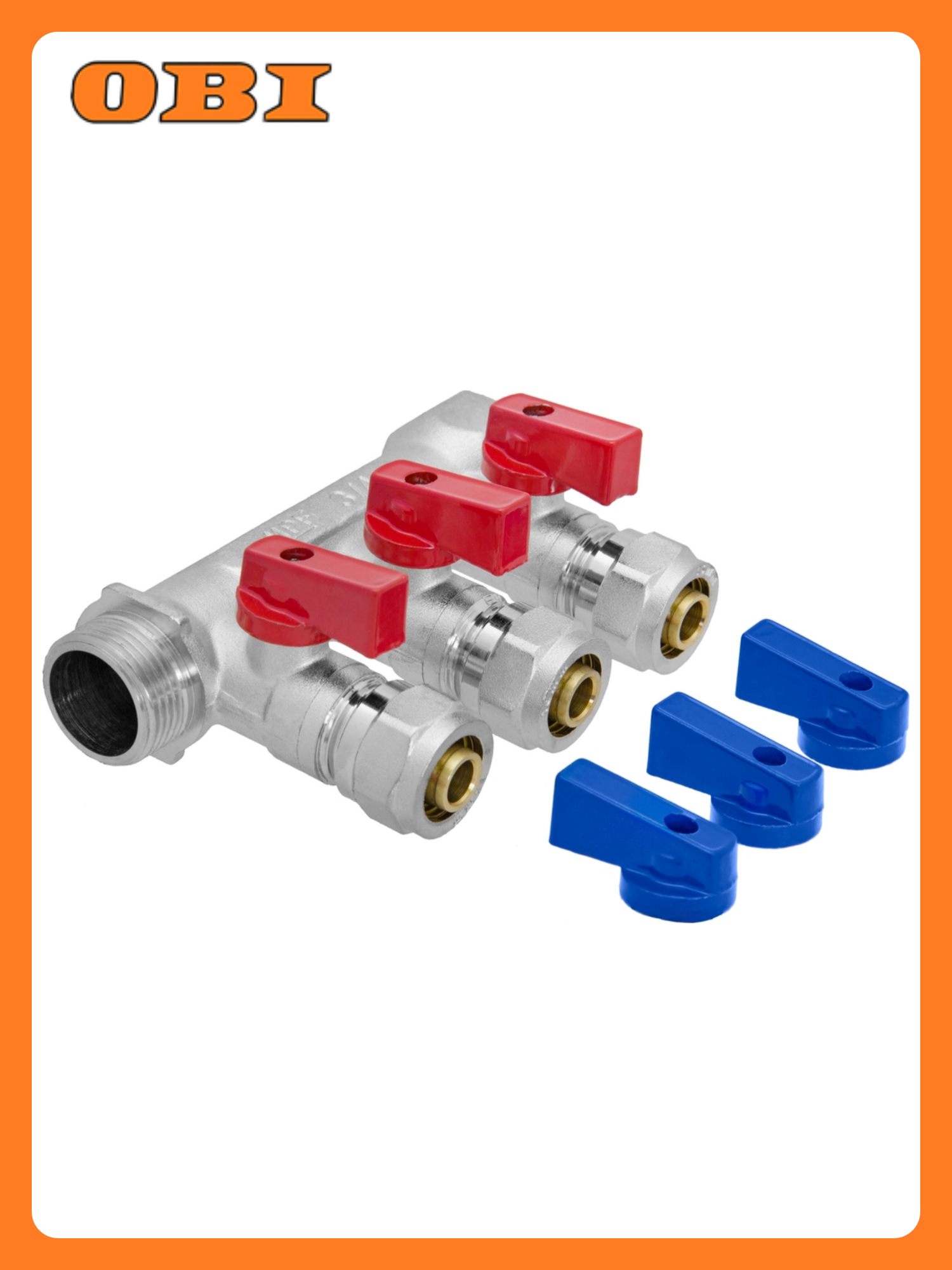 Коллектор 3/4" в/н с отсекающими кранами на 3 выхода 1/2" н + евроконус 16 х 1/2" MPF