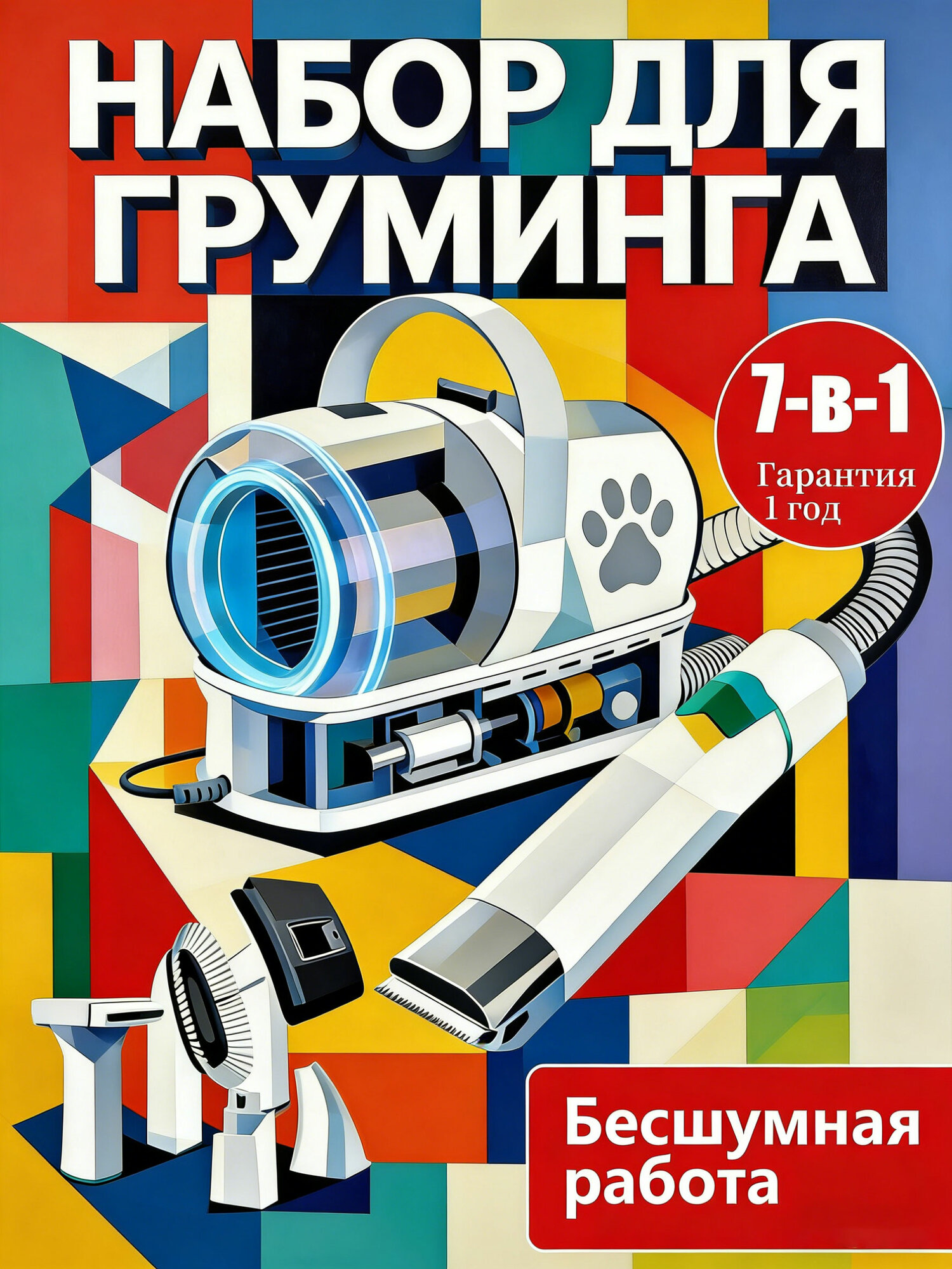 Машинка для стрижки собак с насадками, набор для груминга с пылесосом