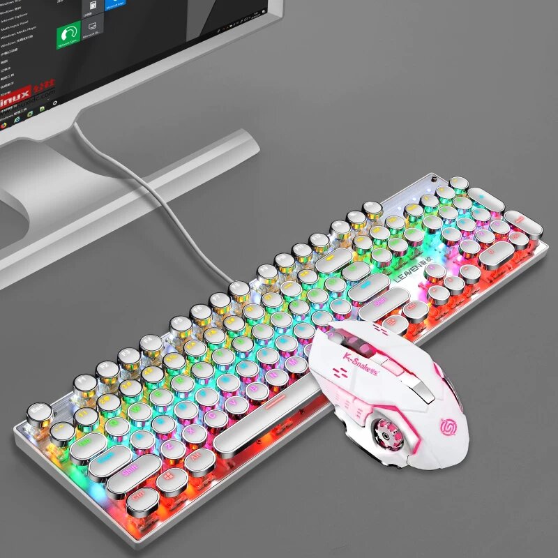 Набор в стиле стимпанк: механическая клавиатура, мышь и гарнитура, зеленая ось, для настольного компьютера, игр,