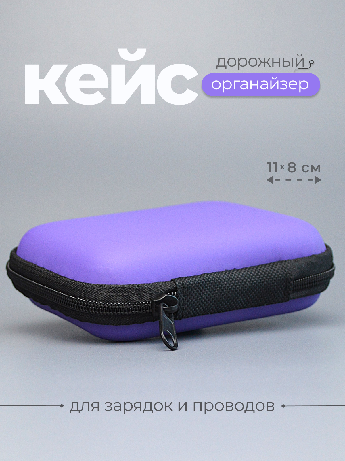 Органайзер для проводов и зарядки, дорожная сумочка чехол для наушников и кабелей, 11х8 см, фиолетовый/синий