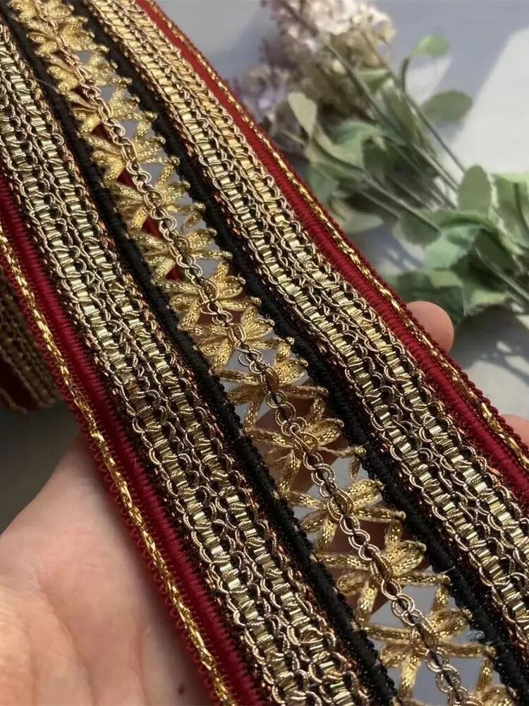 Тесьма лента трикотажная, 7 см, 2 метра Тесьма декоративная, с народным узором, для декора, рукоделия и творчества, красный