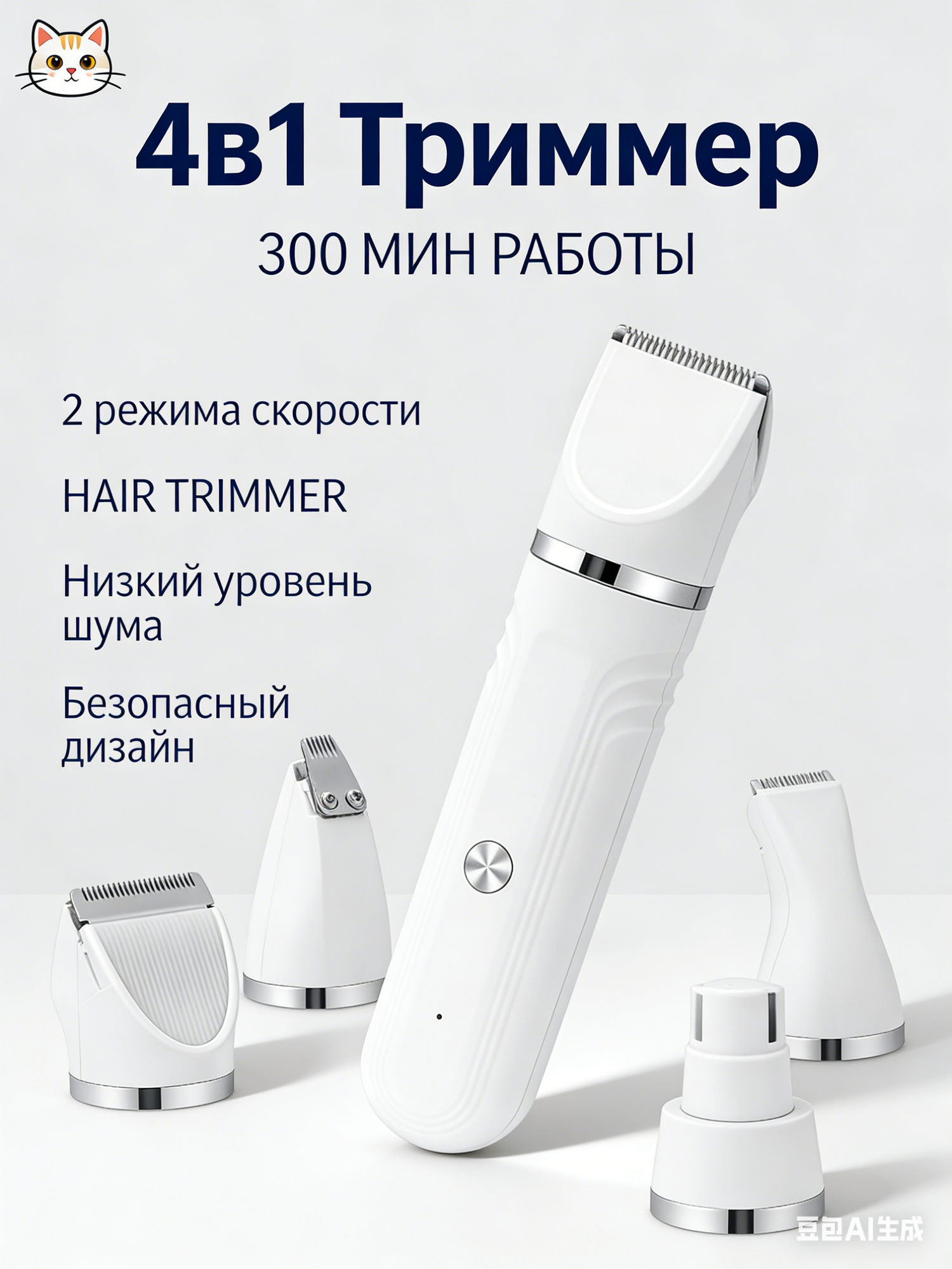 Машинка для стрижки собак и кошек Булка беспроводная профессиональная